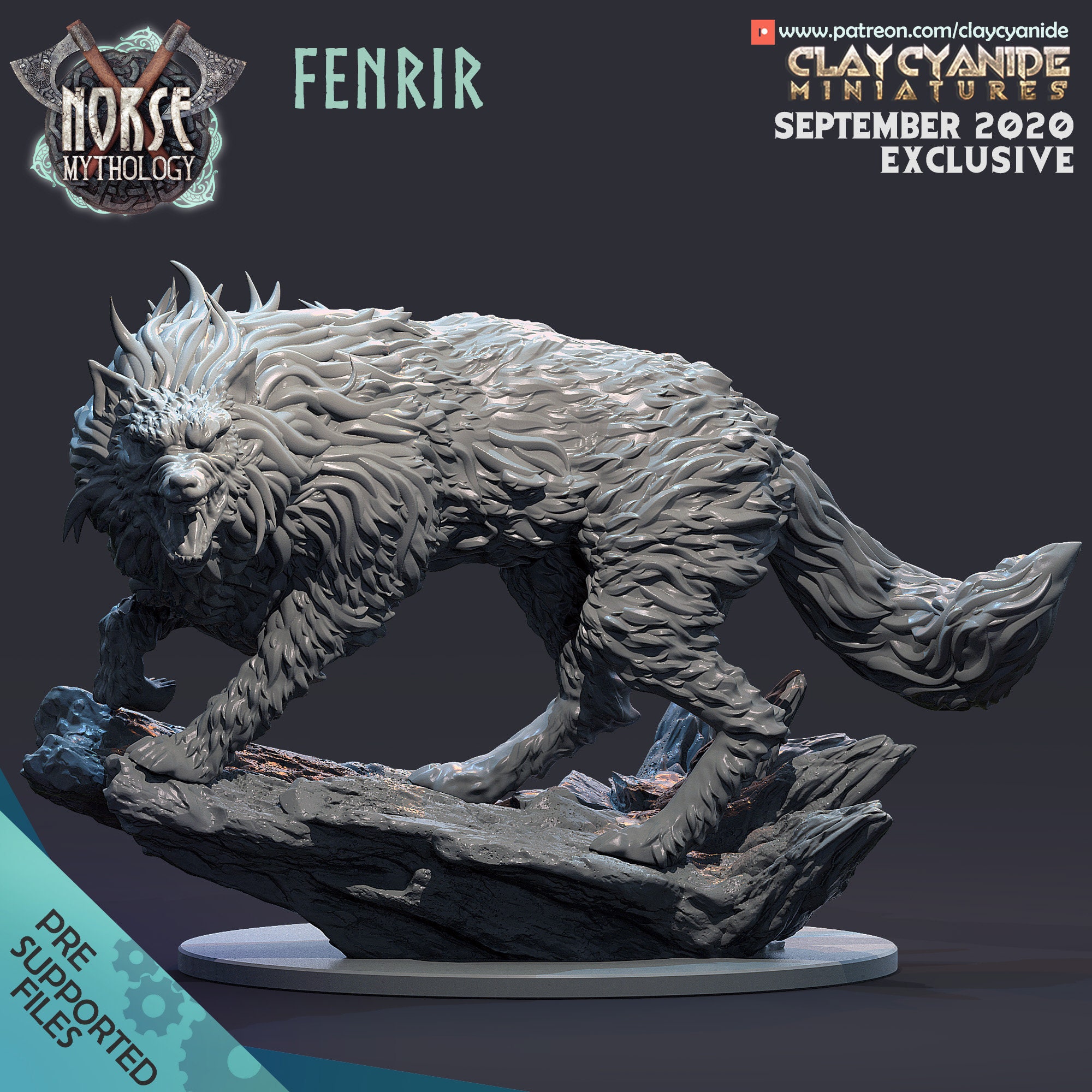 Fenrir 3d Printed Miniature With Decorative Base for Tabletop - Etsy