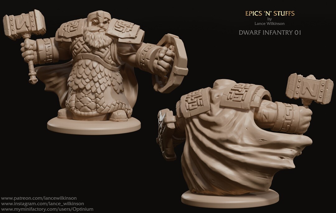 Dwarven Infantryfighters 3d Printed Miniatures for Tabletop ...