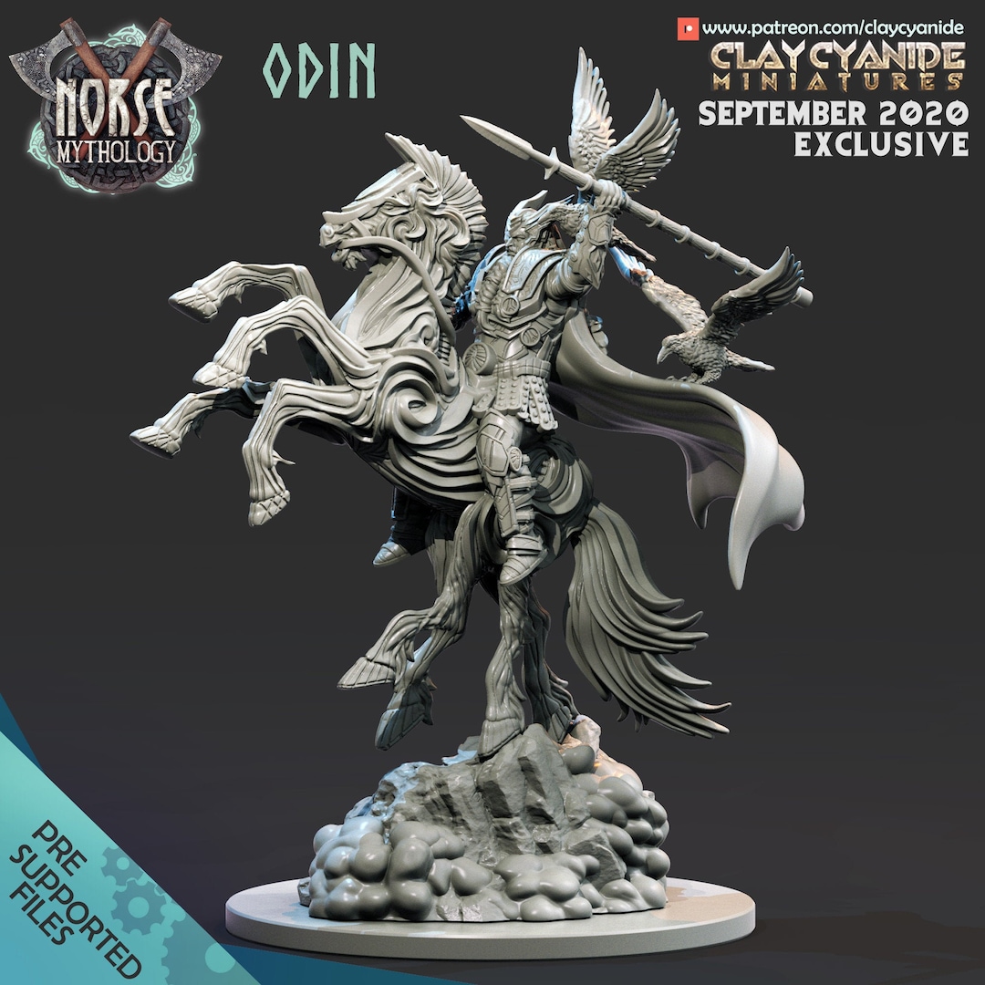 Odin 3d Printed Miniature With Decorative Base for Tabletop Rpgs ...