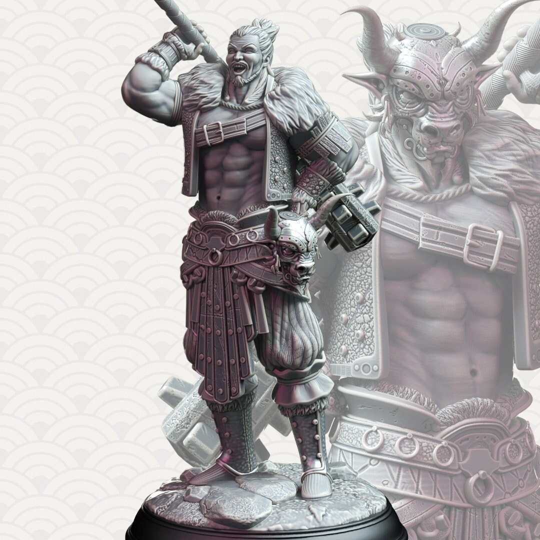 Daisuke, the Great Ox Barbarian 3d Printed Miniature for Tabletop Rpgs ...