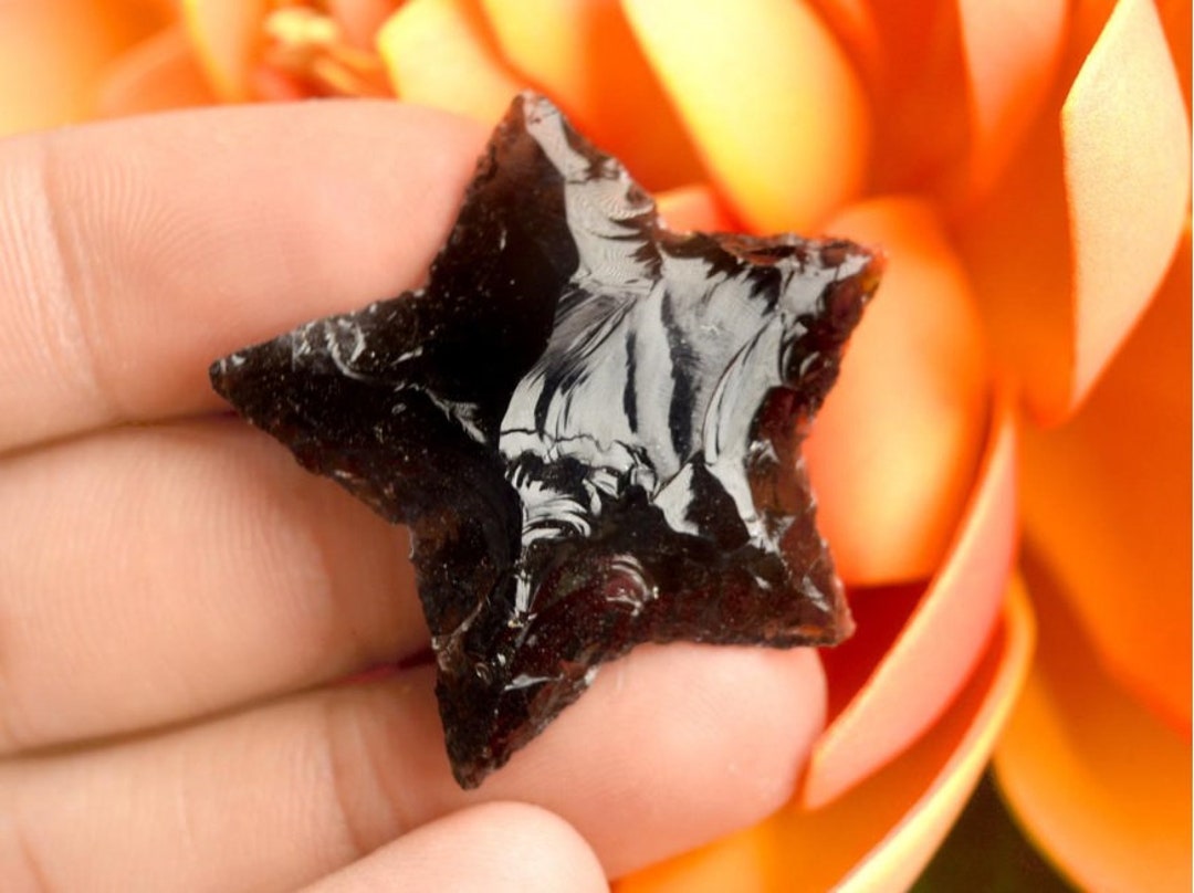 Black Obsidian Star, Crescent Star, Black Star Beads, Obsidian Crystal ...