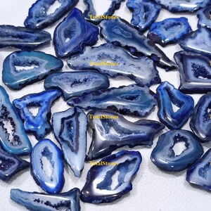 Rare Dark Blue Window Druzy Geode Polished Slabs / Geode Slices / Dark ...