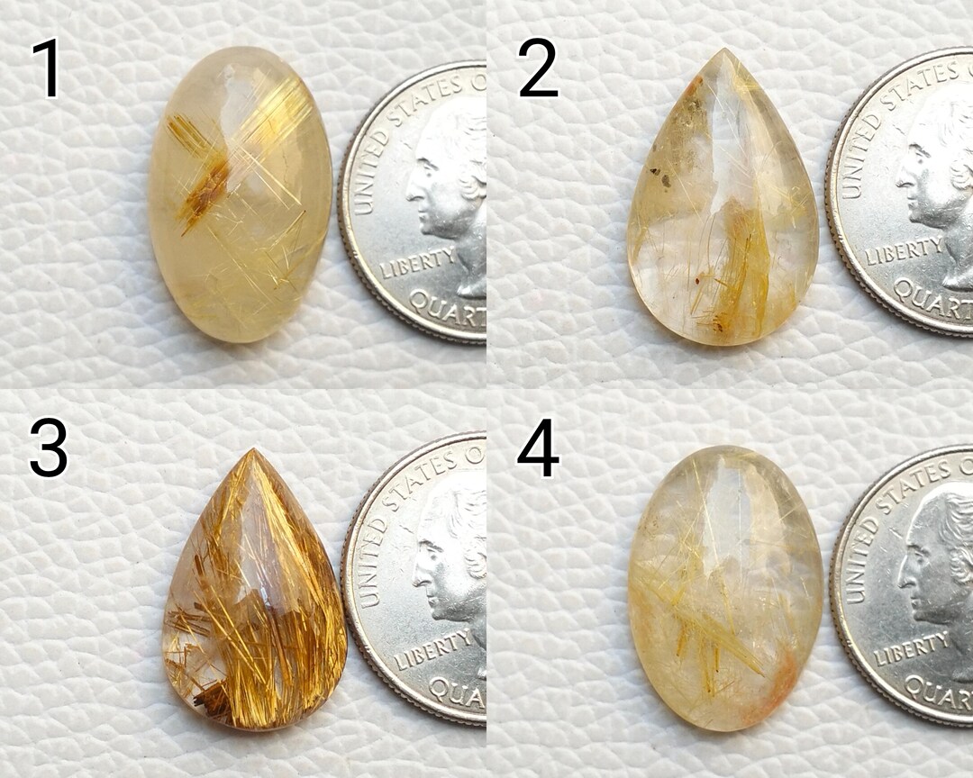 Amazing Golden Rutilated Quartz Loose Stone One Side Flat Both Side ...