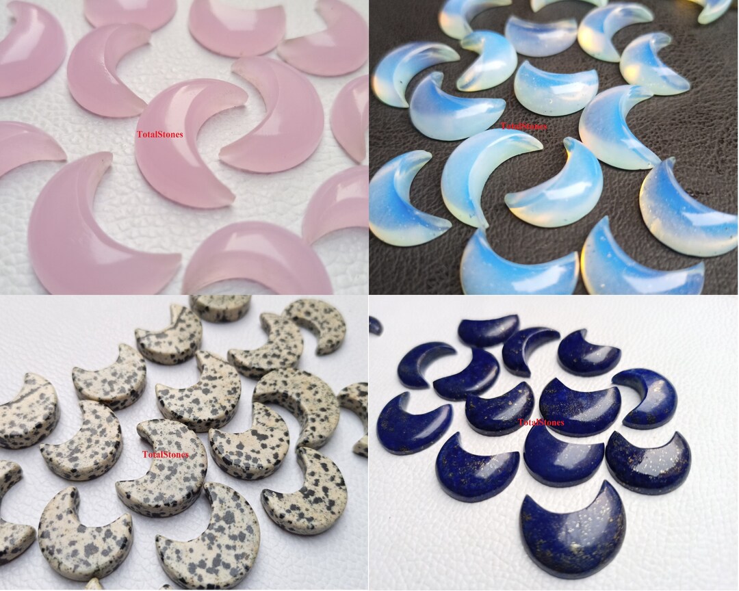 Crescent Moon Crystals - Choose - Rose Quartz, Opalite, Dalmatian ...