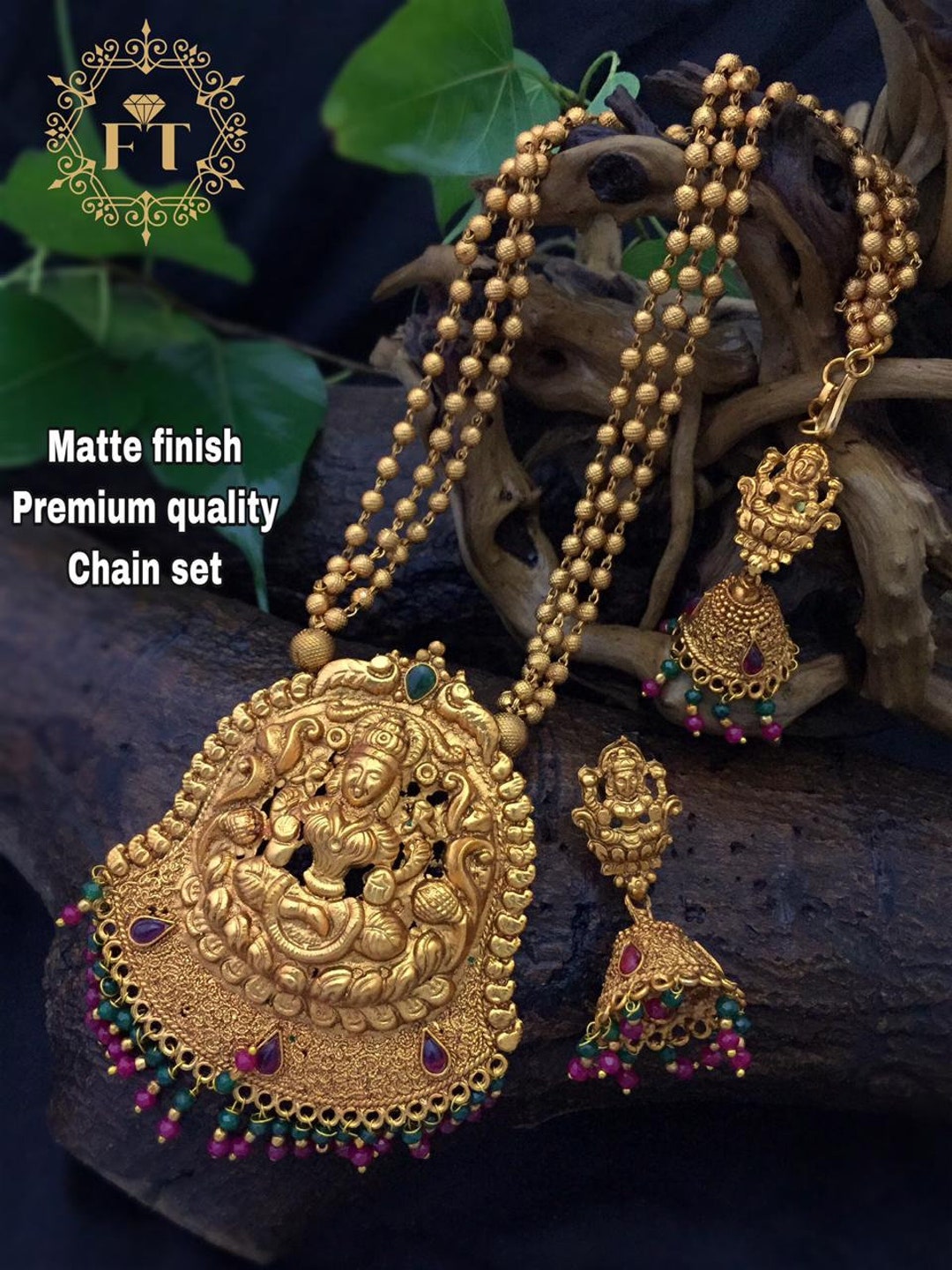 Antique Temple Haram Necklace Set Indian Jewelry Set for Women Long ...