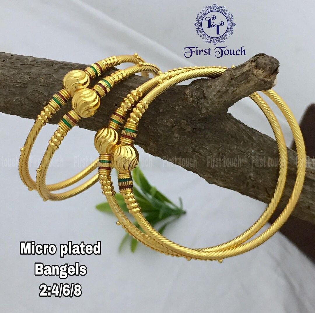 Indian Gold Plated Bangles Set 4, Indian Jewelry, Micro Plated Kadas ...