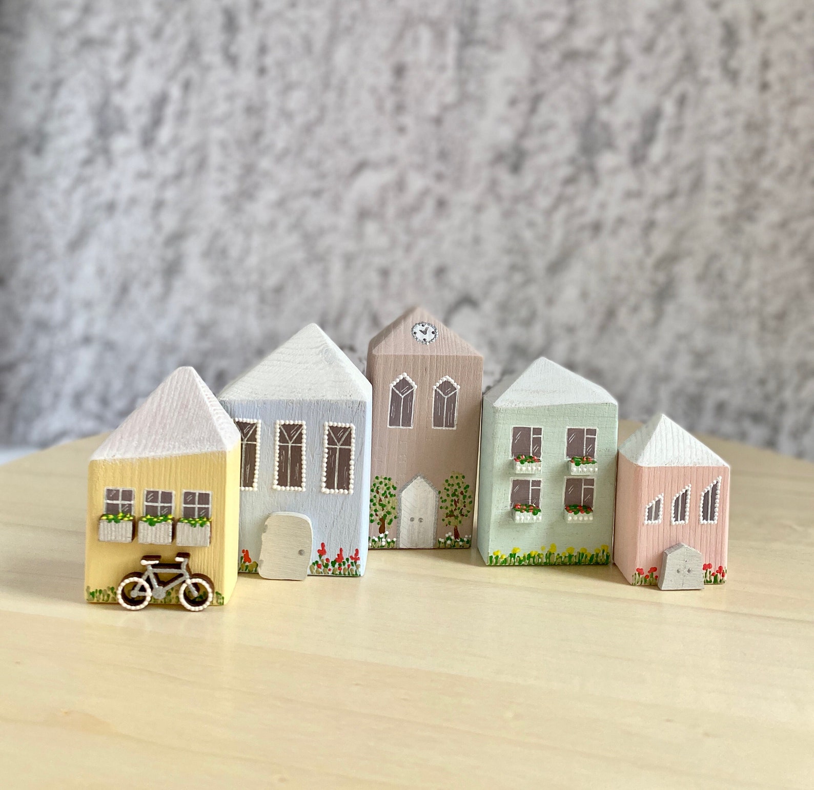 Set 5 wooden miniature houses. Rustic holiday decor to home. | Etsy