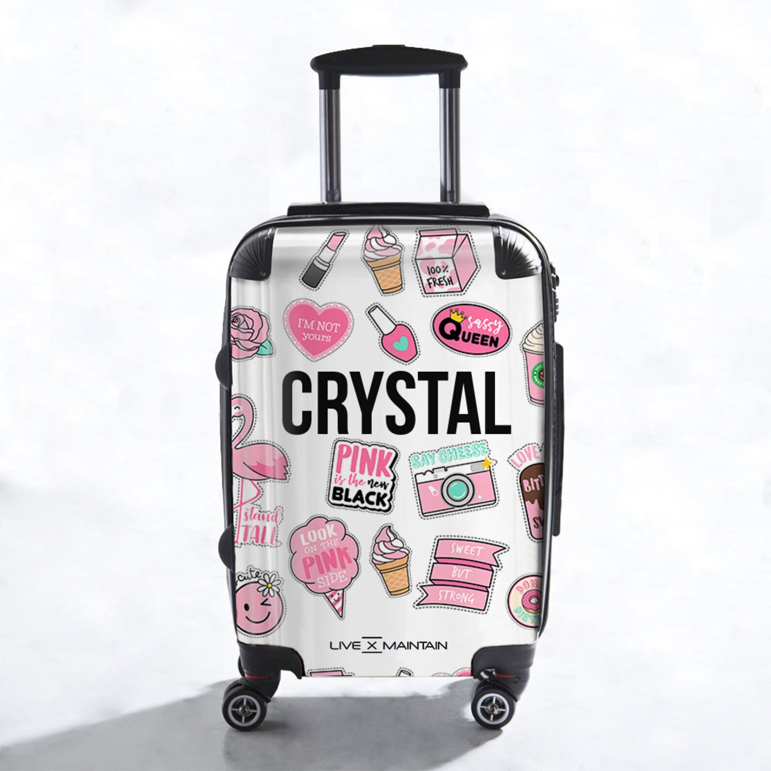 Personalised Pink Sticker Name Suitcase Cabin Suitcase | Etsy