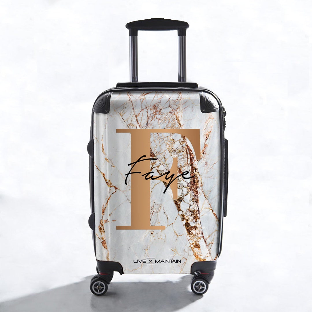 Personalised Cracked Marble Name Bronze Initials Suitcase | Cabin ...