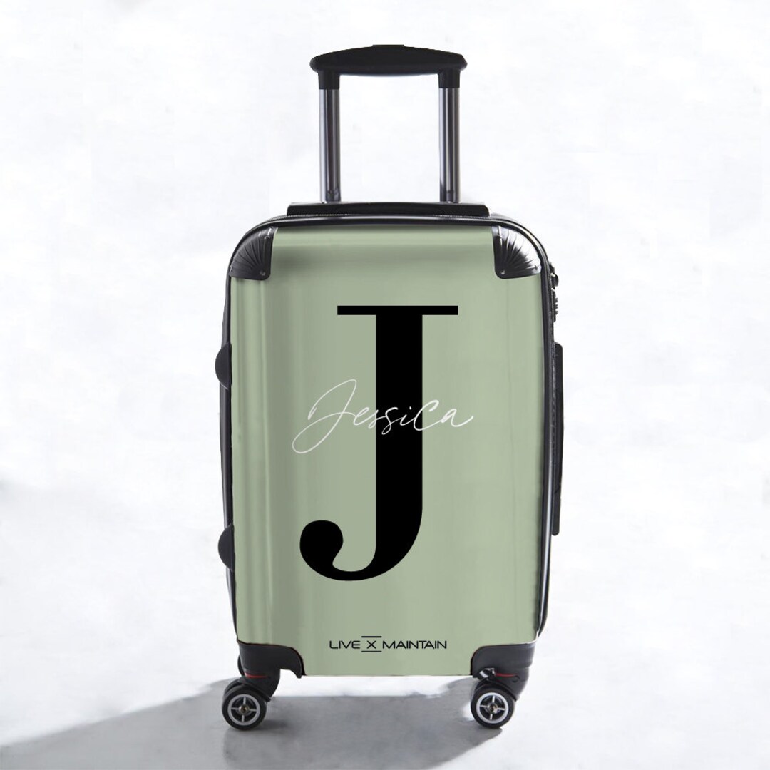 Personalised Sage Green Name Suitcase | Custom Suitcase | Cabin ...