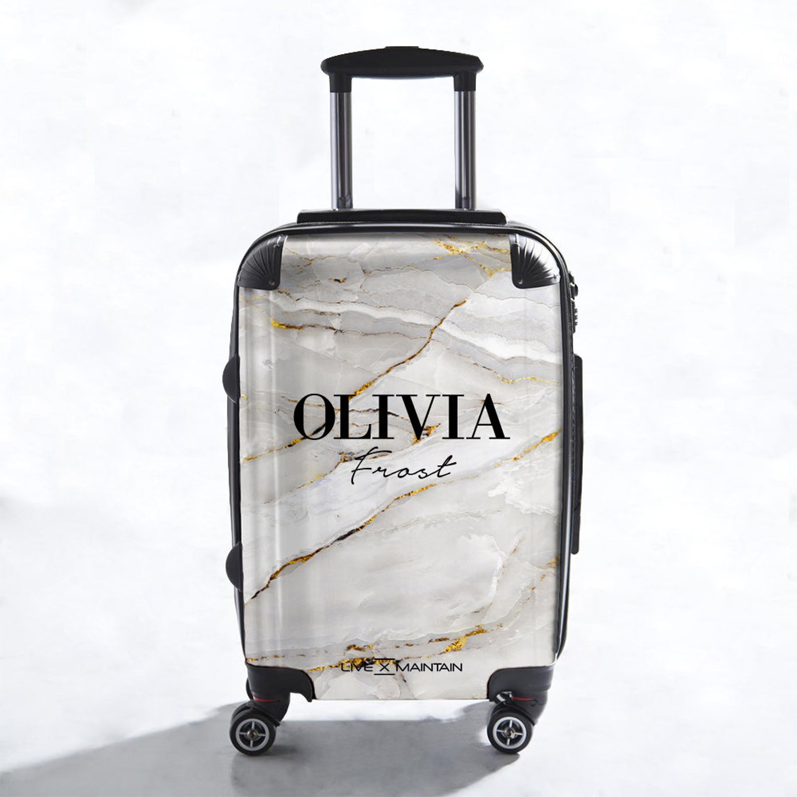 Personalised Cream Marble Name Suitcase | Cabin Suitcase | Custom ...