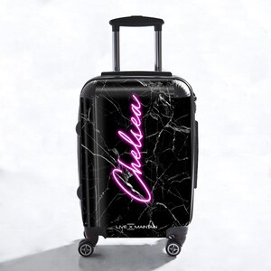 Personalised Neon Name Suitcase Cabin Suitcase Custom Suitcase Marble ...