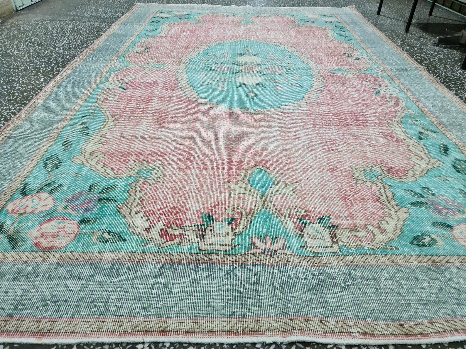 Colorful Vintage Rug 6.59 x 10.35 feet HandKnotted Oushak | Etsy