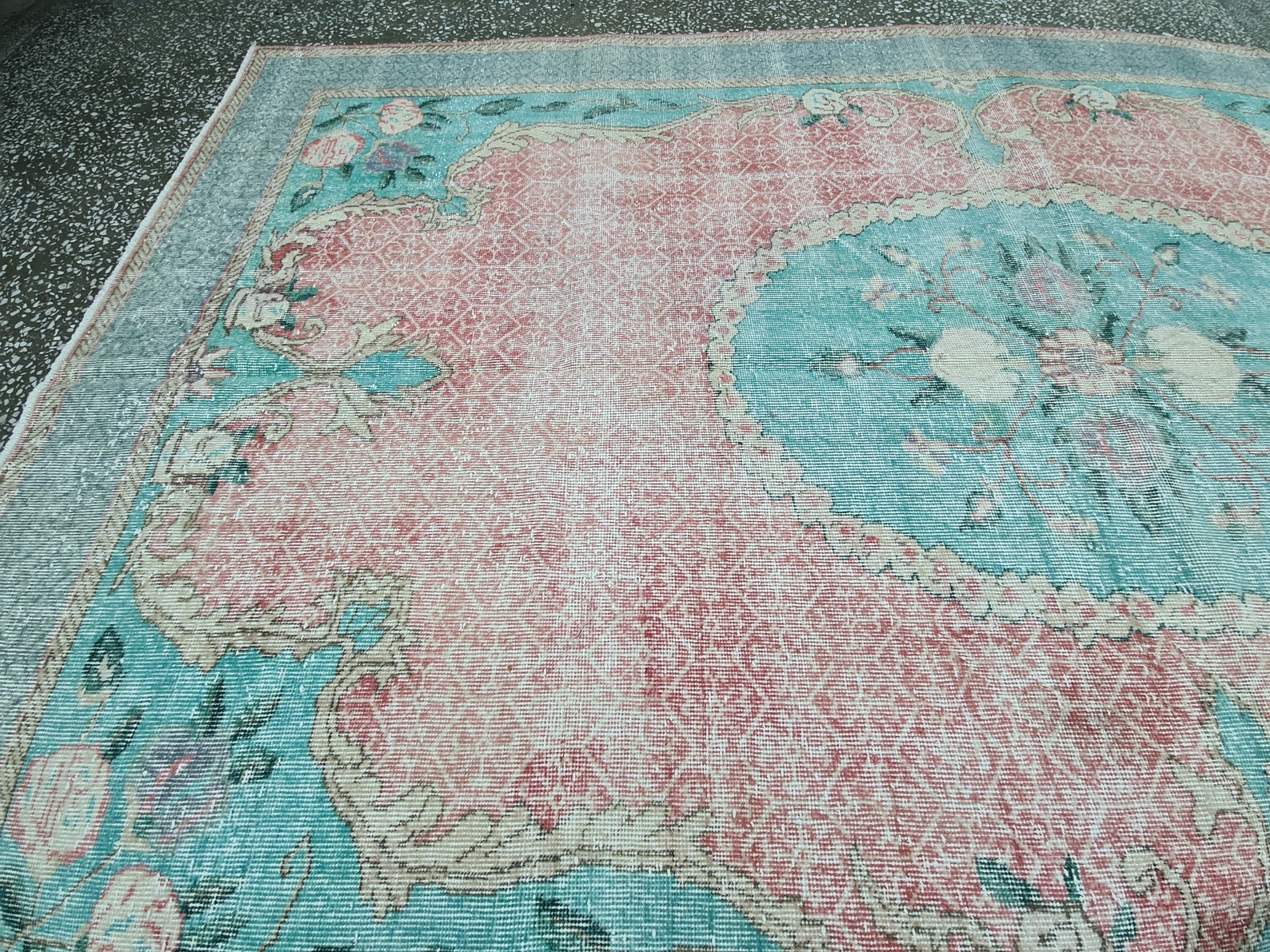 Colorful Vintage Rug 6.59 x 10.35 feet HandKnotted Oushak | Etsy