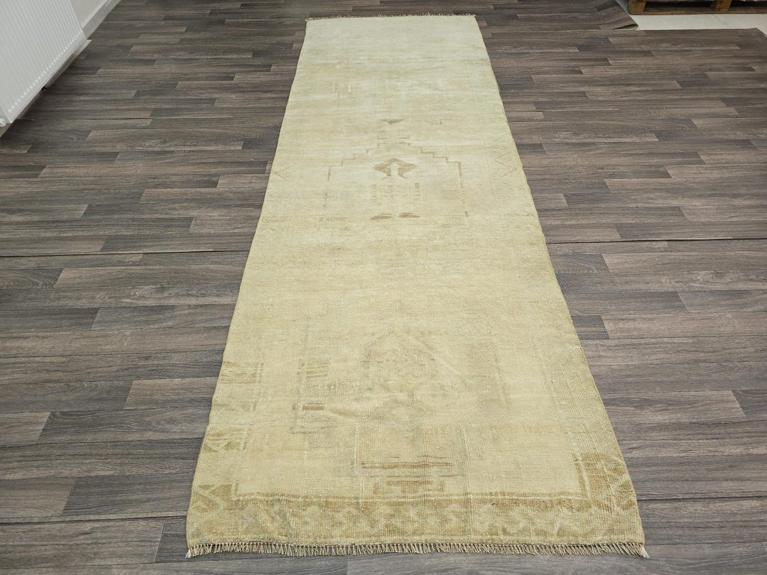 4x11 Wide Neutral Runner Rug, Natural Wool Turkish Rug Runner, Oushak ...