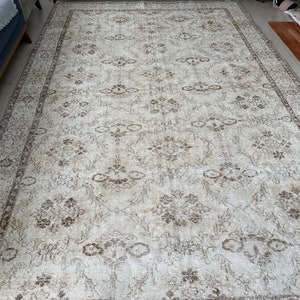 Cream Vintage Turkish Rug // 6.40x10.45 Feet // Hand Knotted Wool Area ...