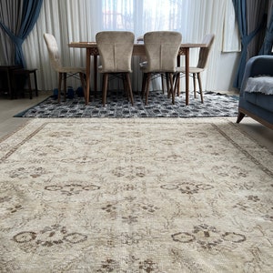 Cream Vintage Turkish Rug // 6.40x10.45 Feet // Hand Knotted Wool Area ...
