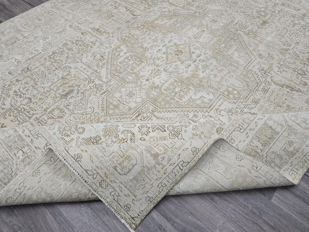 10x13 Oversize Vintage Neutral Area Rug Handmade Oushak Carpet Beige ...