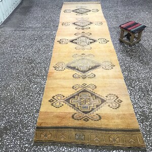 Long Runner Rug/ 3.3 X 14 Feet/ Hand Knotted Wool Vintage Runner/ Wide ...