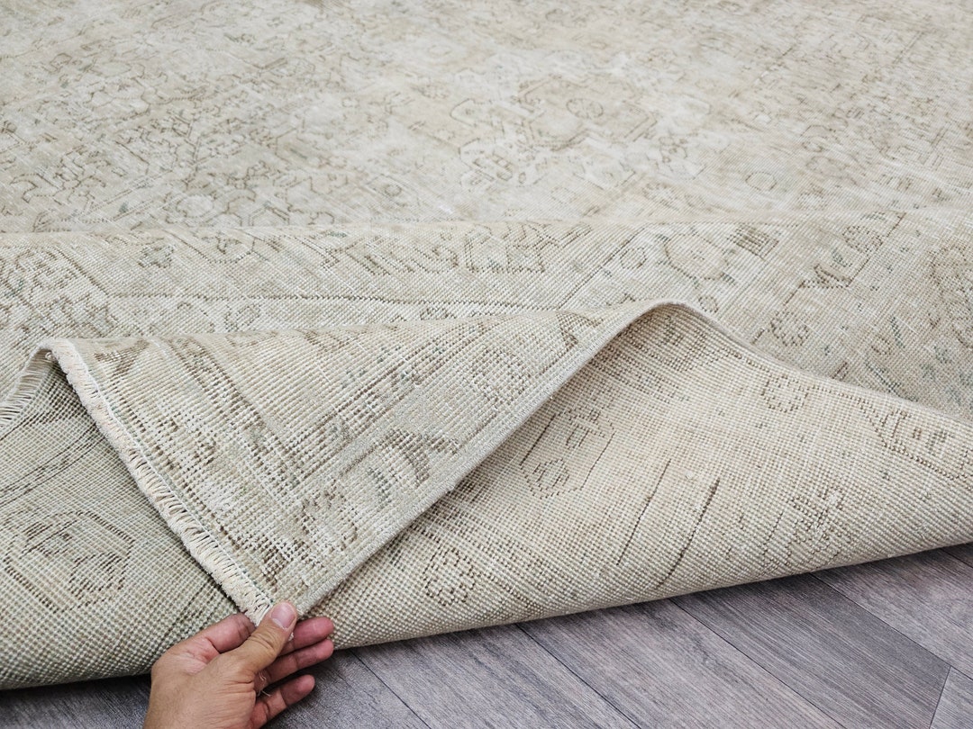 8x10 Neutral Turkish Vintage Area Rug Oushak Rug 8x10 Distressed Wool ...