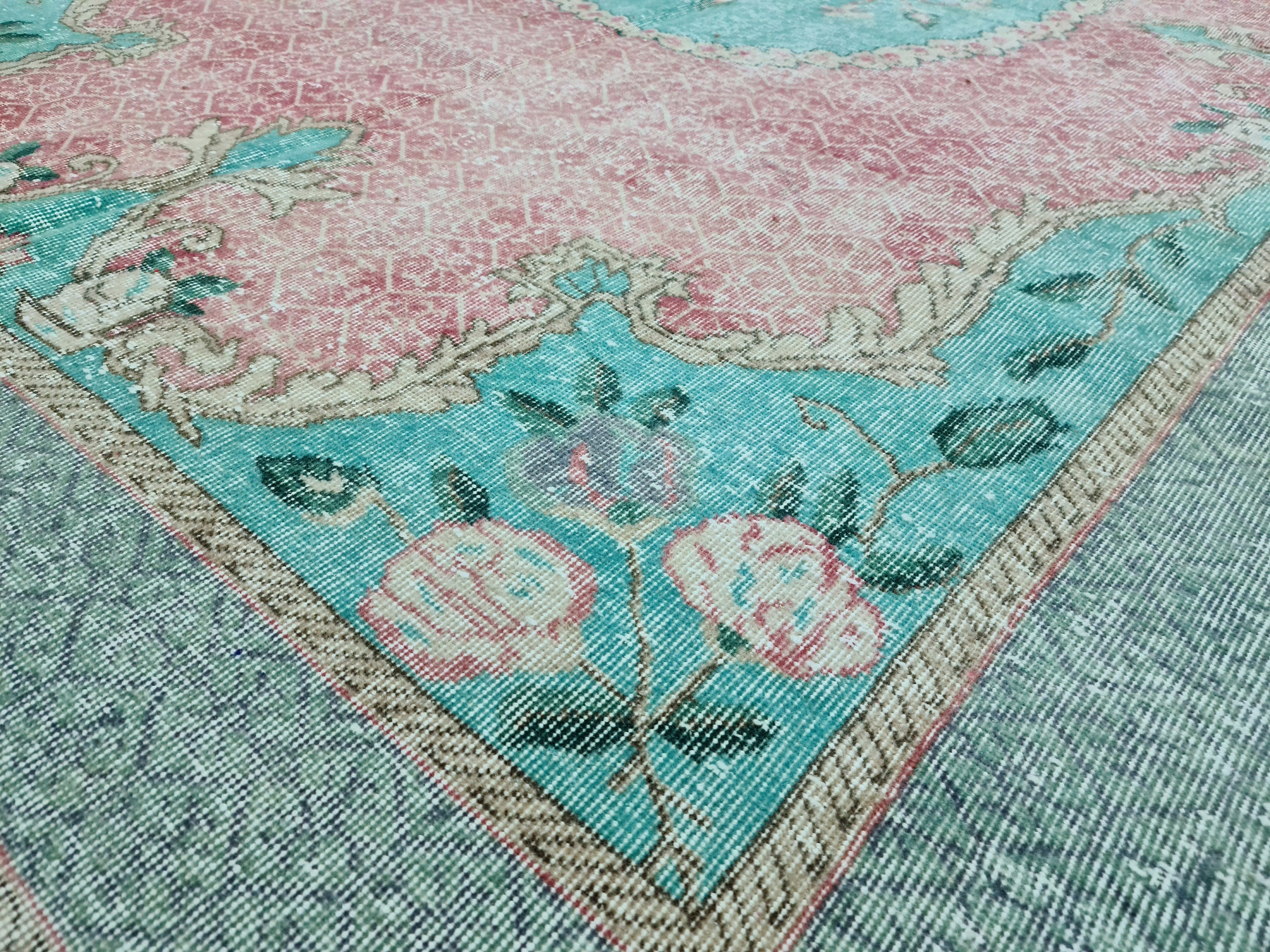 Colorful Vintage Rug 6.59 x 10.35 feet HandKnotted Oushak | Etsy