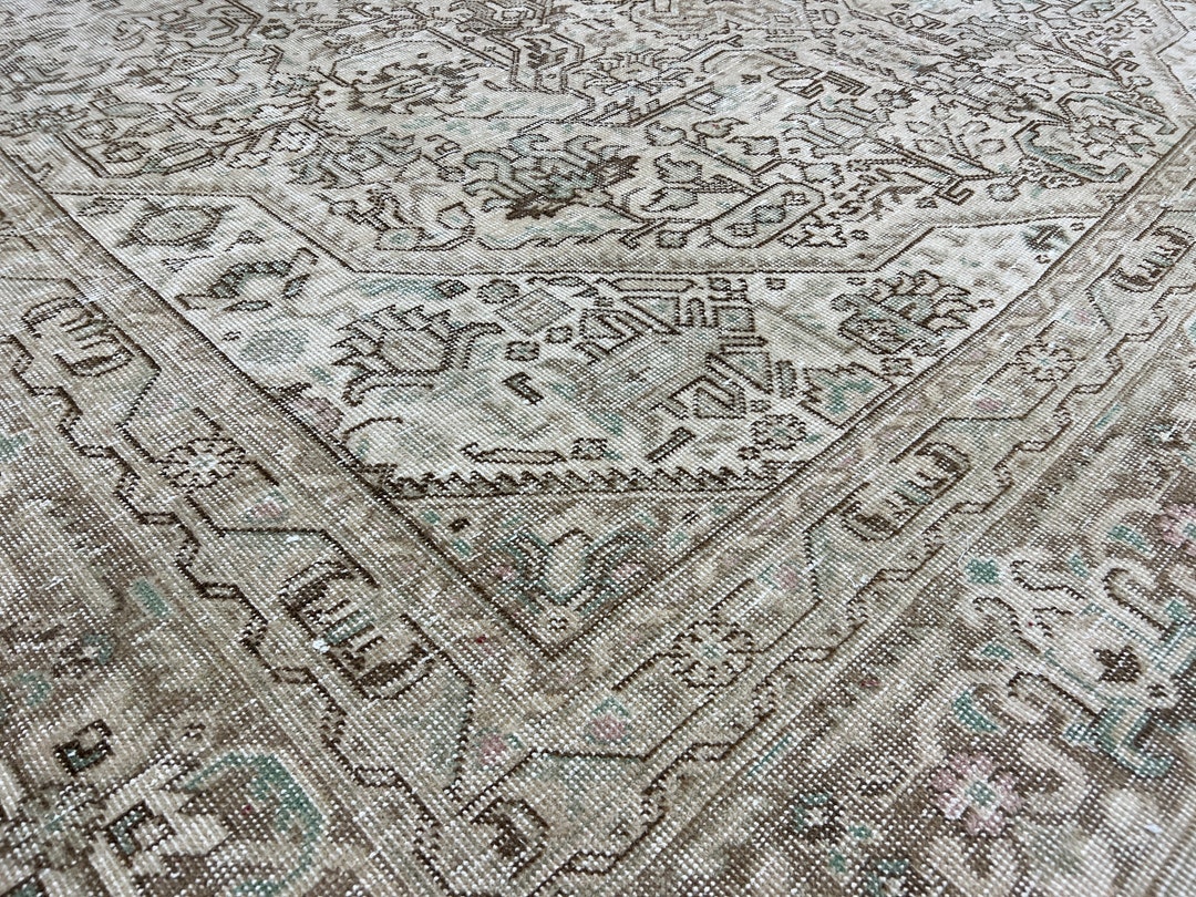 10x12 Neutral Area Rug for Livingroom Vintage Turkish Rug Hand Knotted ...