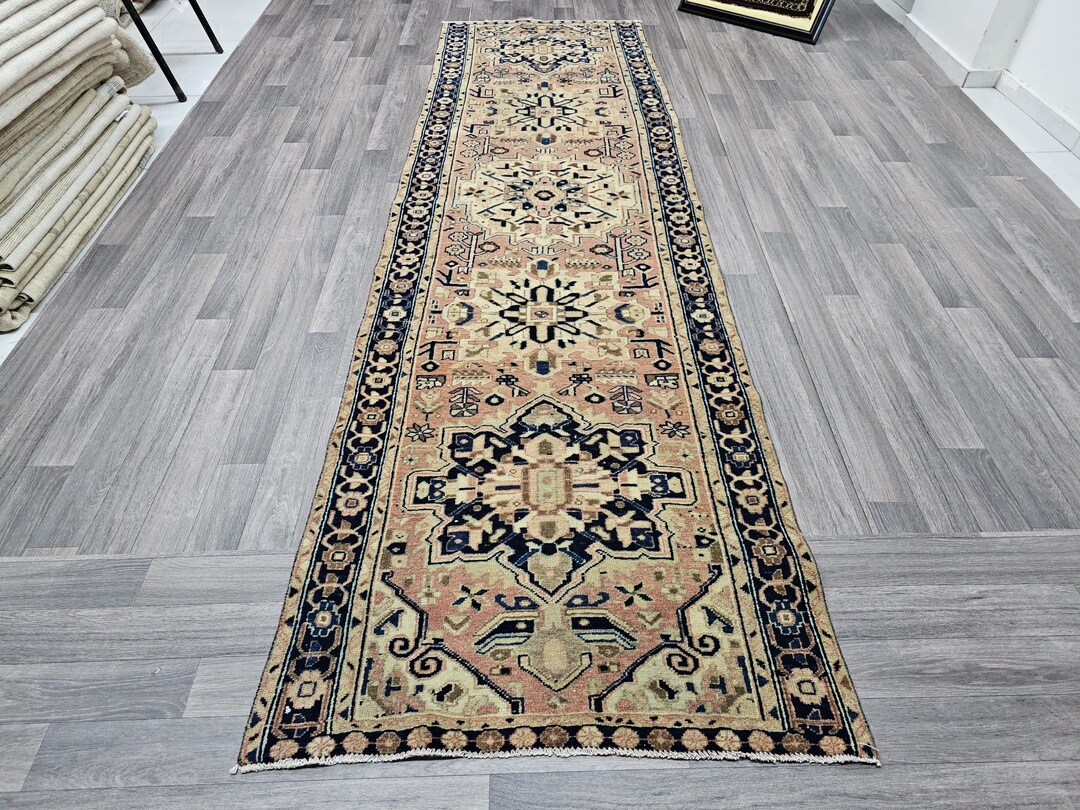 Hand-knotted Wool Runner Rug: Vintage Turkish Entryway Rug (3.20x10.75 ...