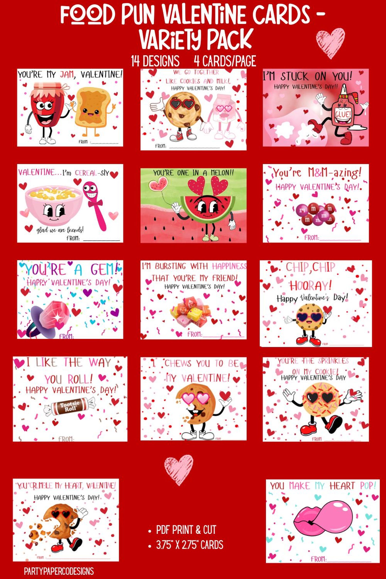 Food Pun Valentines for Kids Printable, Classroom Valentine Cards, You ...