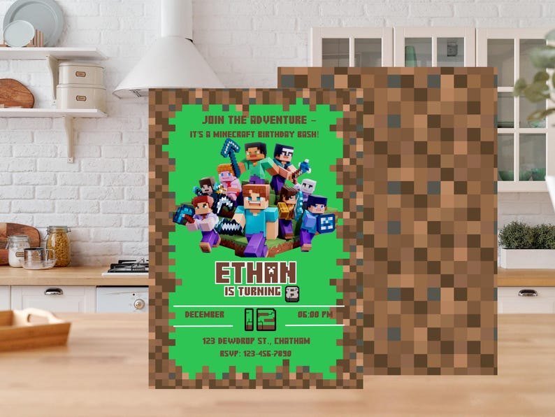 Editable Minecraft Birthday Invitation Invite - Etsy