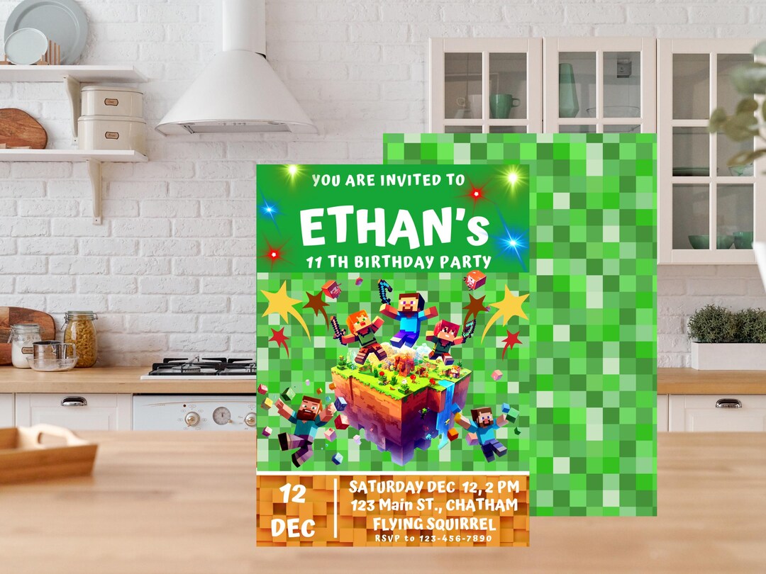 Editable Minecraft Birthday Invitation Invite - Etsy
