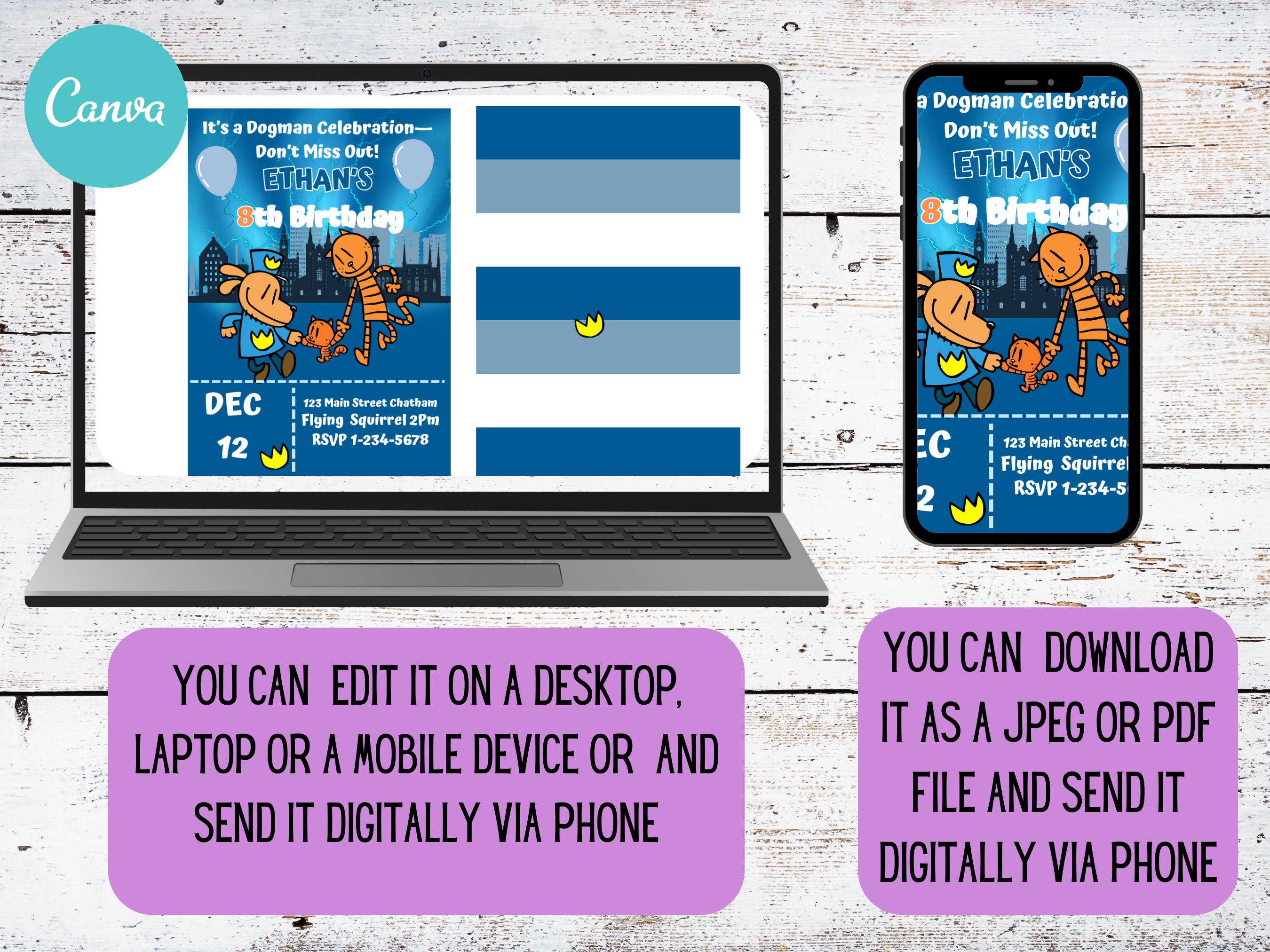 Editable Dogman Birthday Invitation Dogman Party Invite Dogman Invite ...