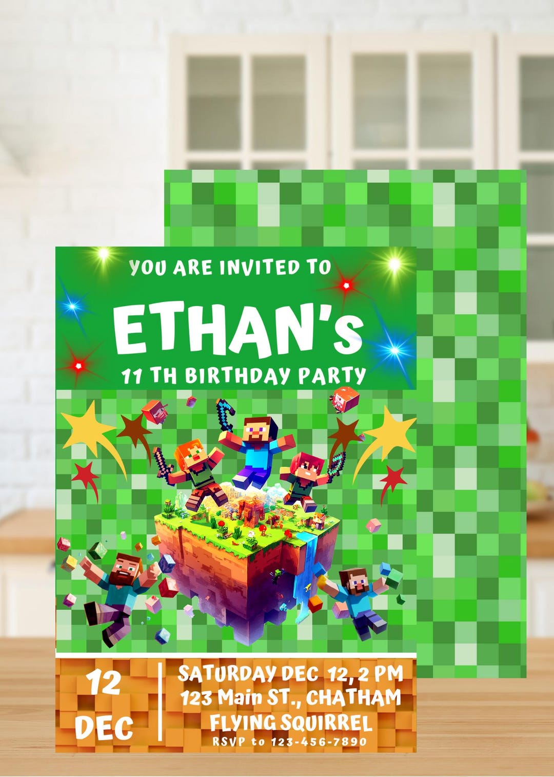 Minecraft Pixel Birthday Invitation Pixel Birthday Invitation Pixelated ...