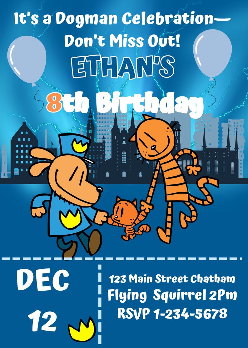 Editable Dogman Birthday Invitation Dogman Party Invite Dogman Invite ...