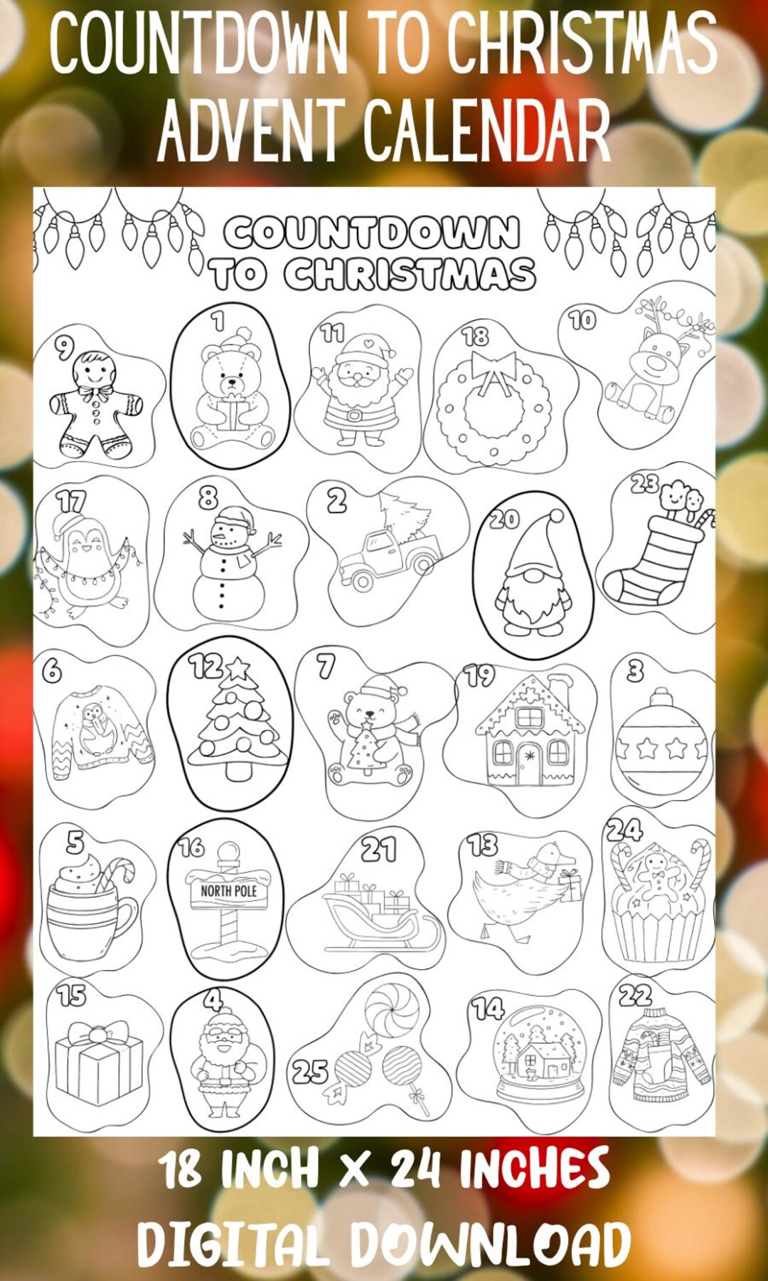 Christmas Advent Colouring Poster 18 Inches by 24 Inches Digital ...