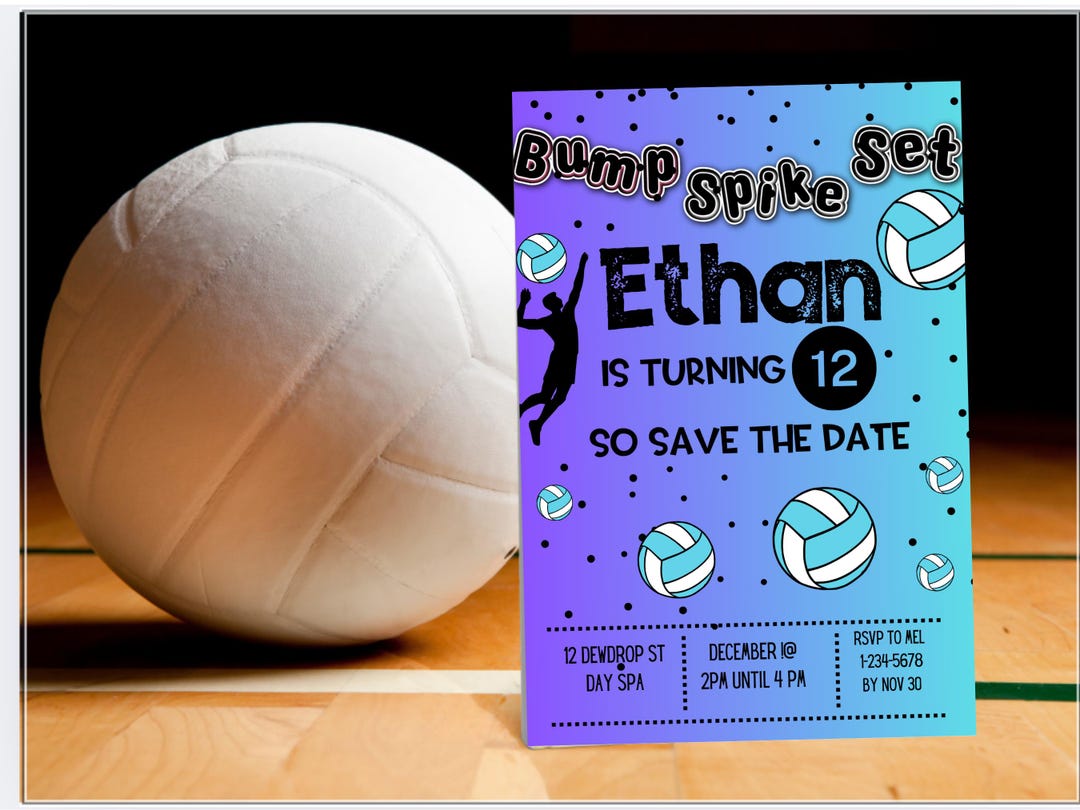 Serve! Editable Volleyball Birthday Invitation Volleyball Birthday ...