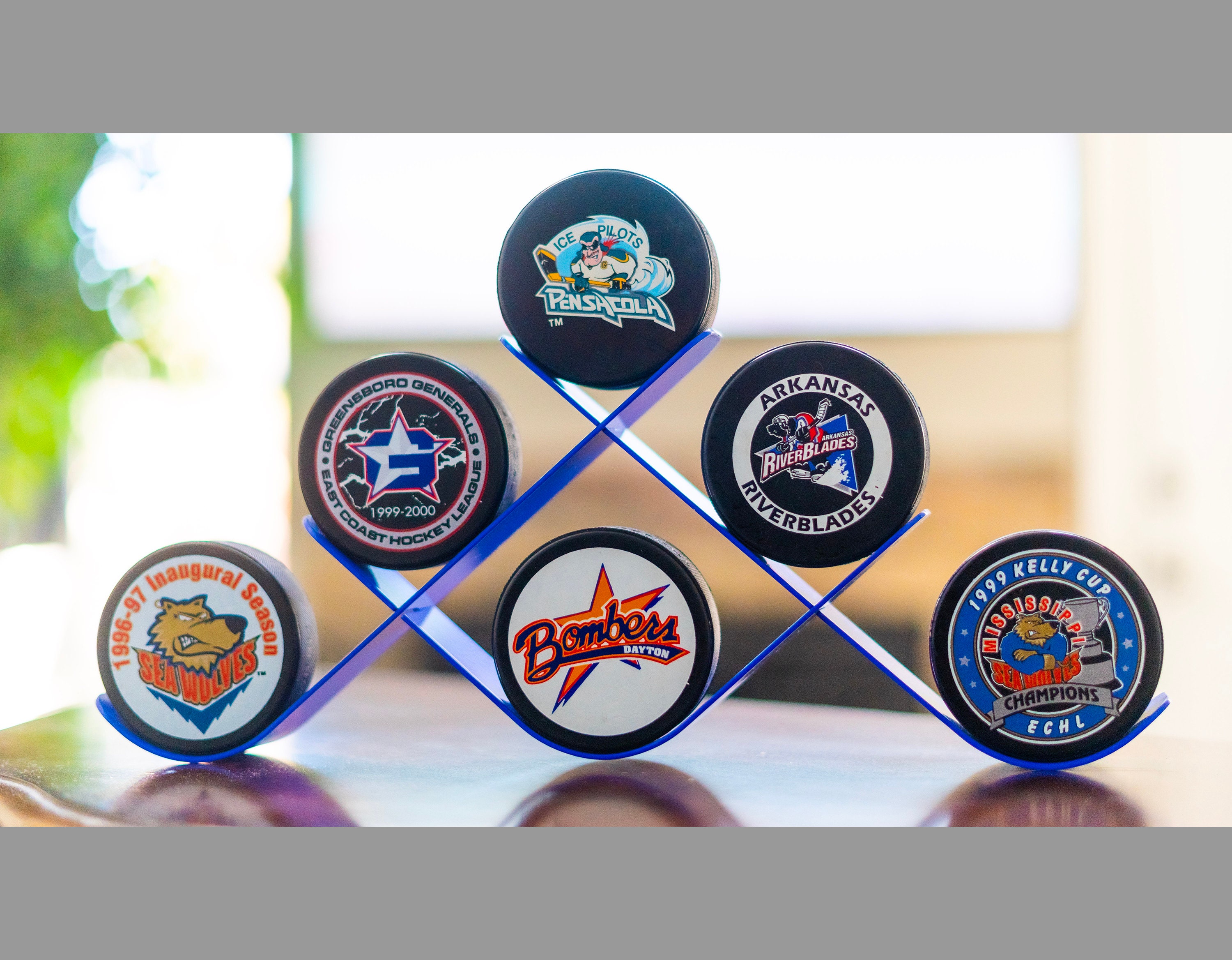 Metal Hockey Puck Holder, Puck Rack Display for 6 Hockey Pucks, Made in ...
