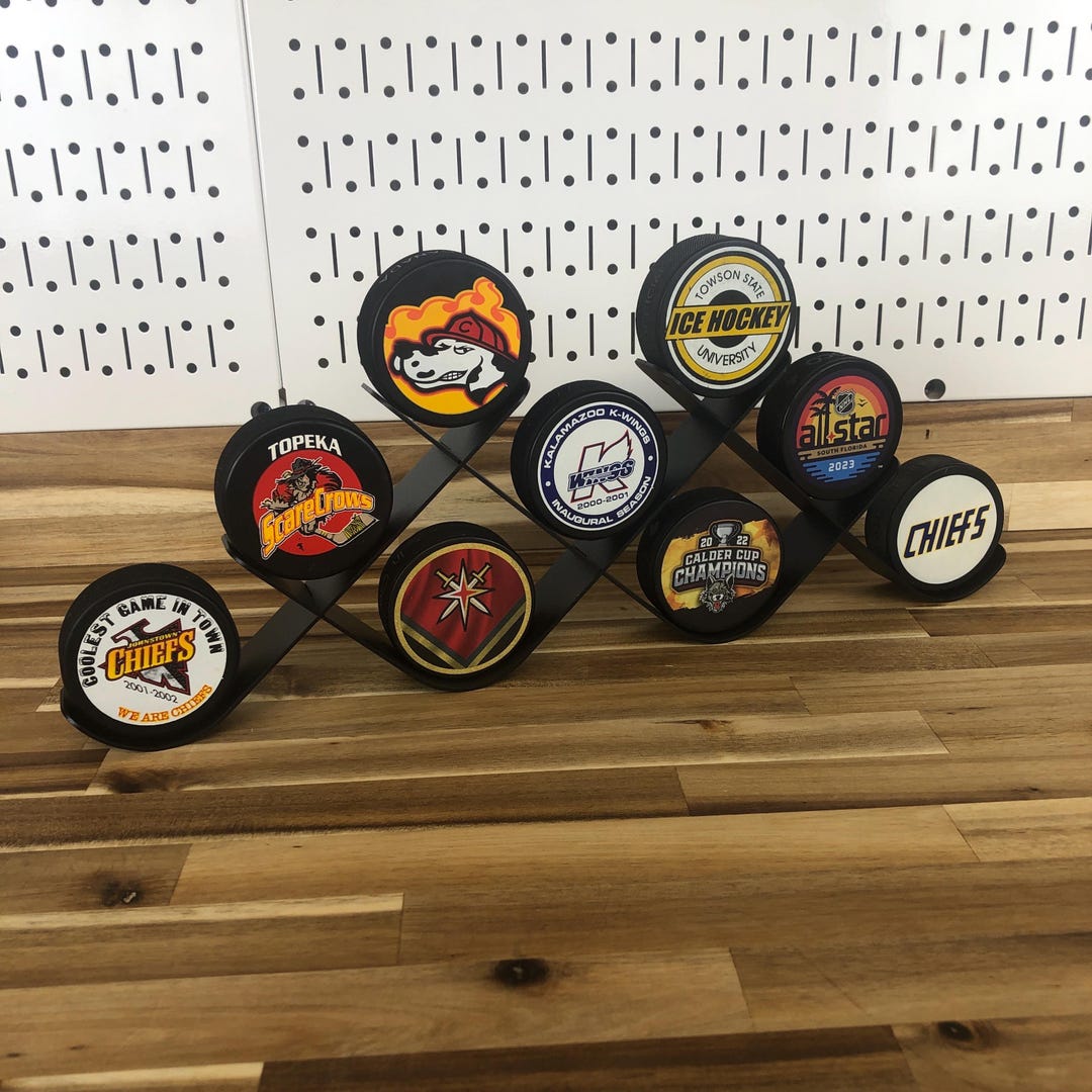 Hockey Puck Shelf Organizer, Holds 9 Pucks - Made in USA Puck Holder ...