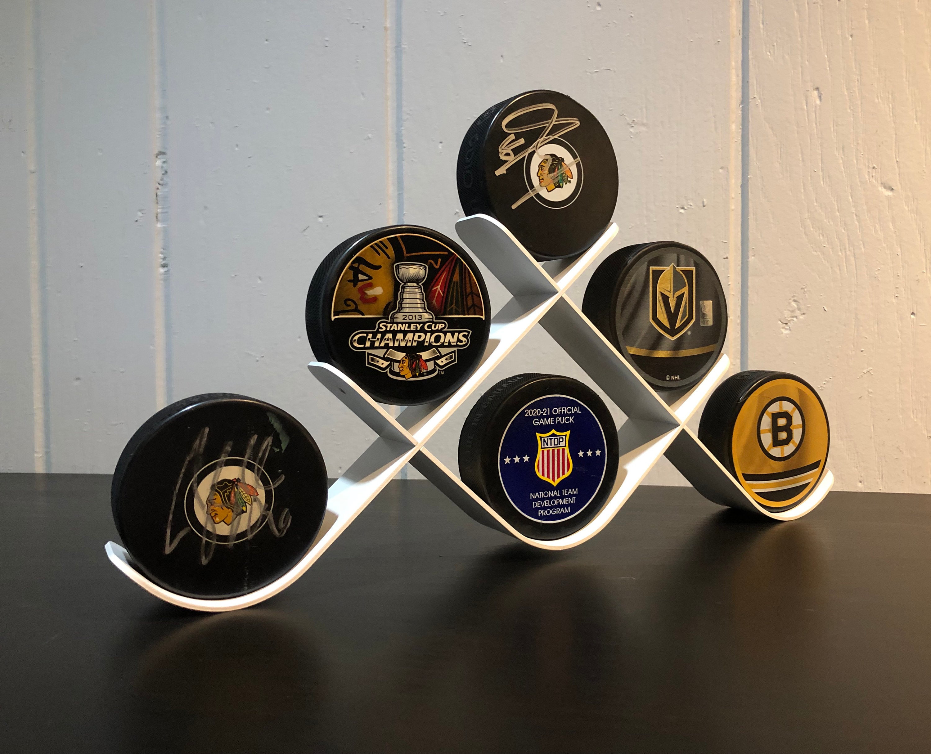 CroBlissful Wooden Hockey Puck Display Case Holds 3 CroBlissful Wooden ...