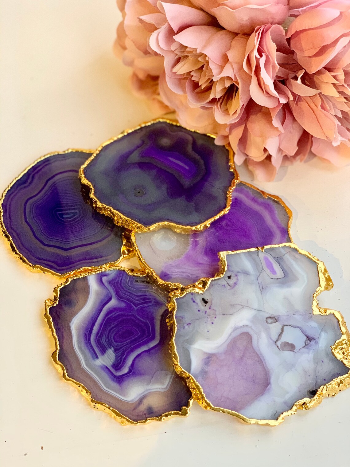 Blue Agate Stone Coaster Birthday Gifts for Her Natural - Etsy UK