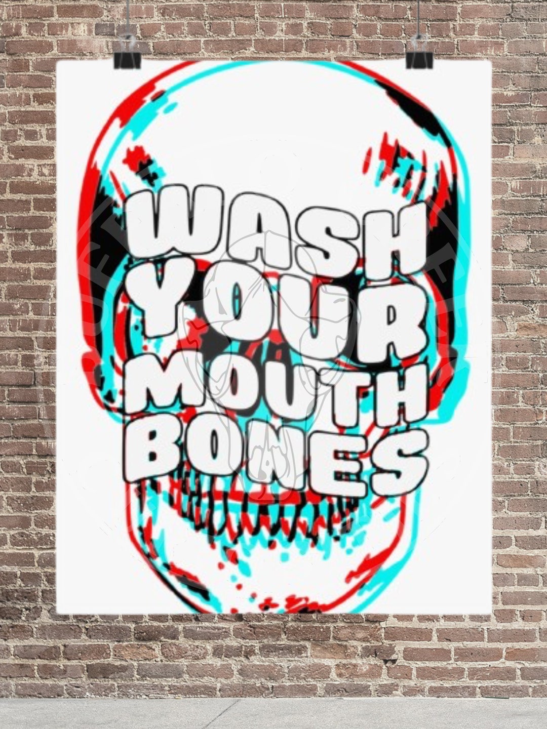 Wash Your Mouth Bones 3D Anaglyph Skull Kids Bathroom Spooky Horror ...