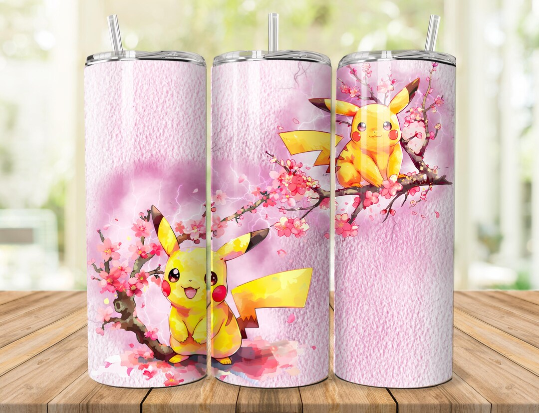 Cherry Blossom Pika Poke Water Colour Pink Tumbler Wrap Digital ...