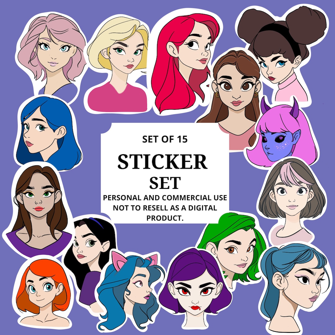 Cartoon Women Stickers Digital Download Print Yourself PNG - Etsy