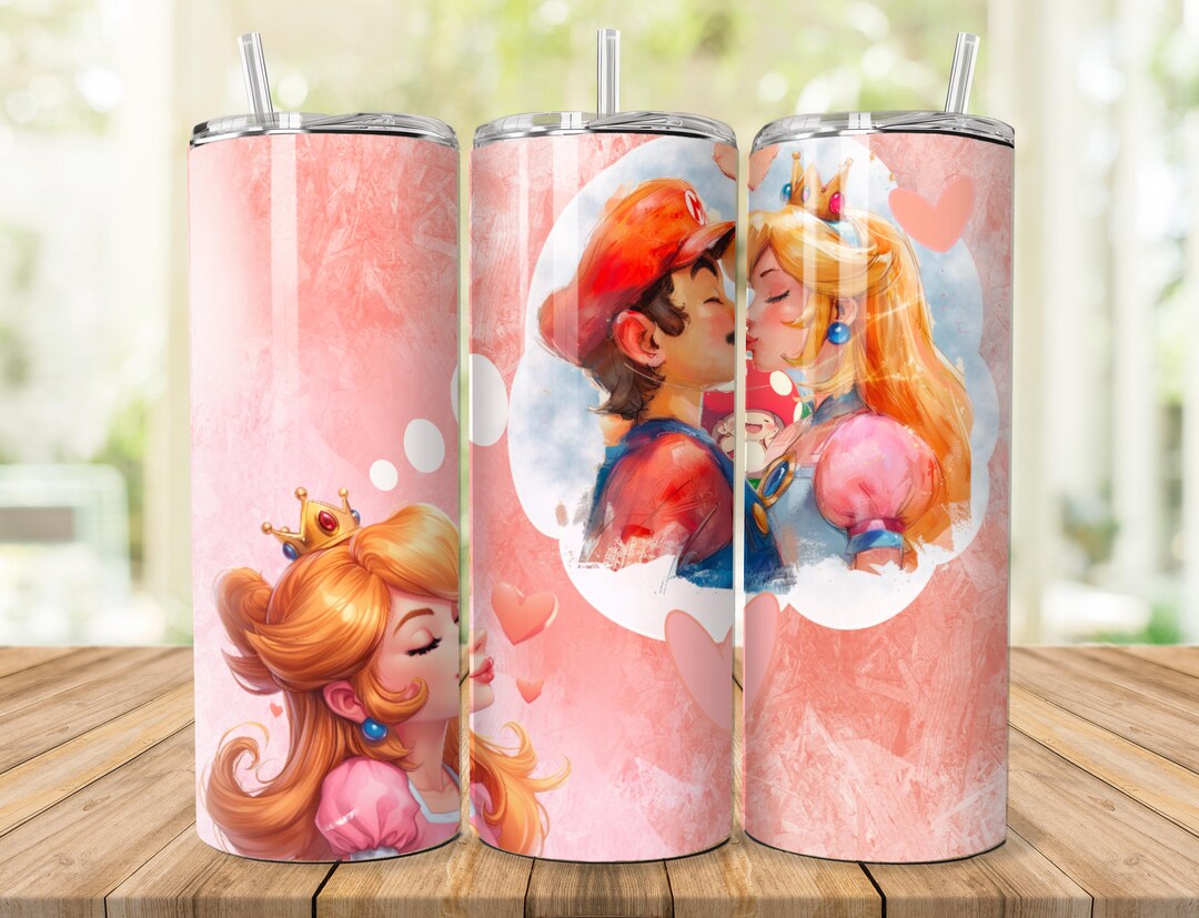 Peach Kissing Plumber Red Mario, Princess. Dream, Tumbler Wrap PNG ...