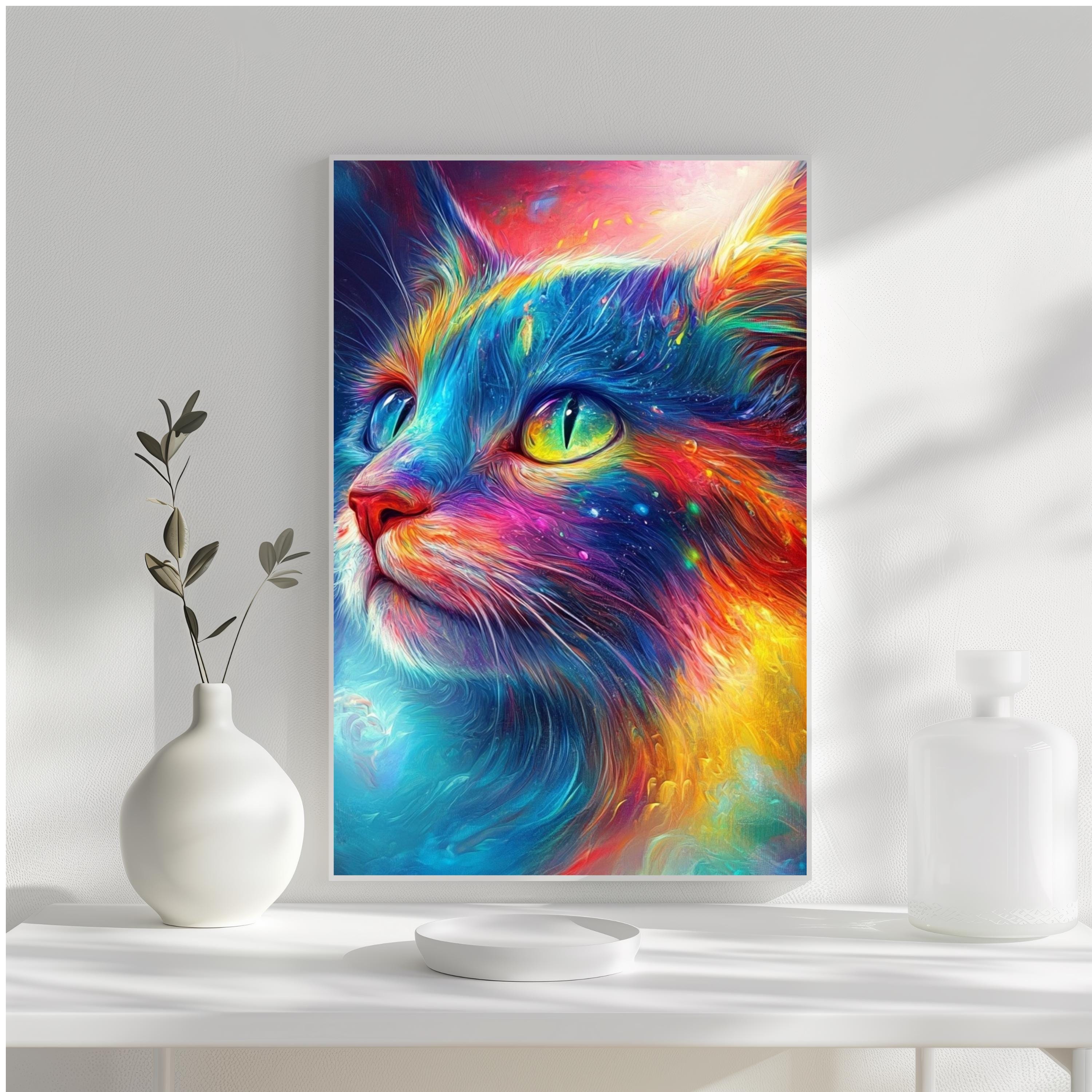 Mystic Cat Wall Art, Digital Download Print Yourself, Colourful ...