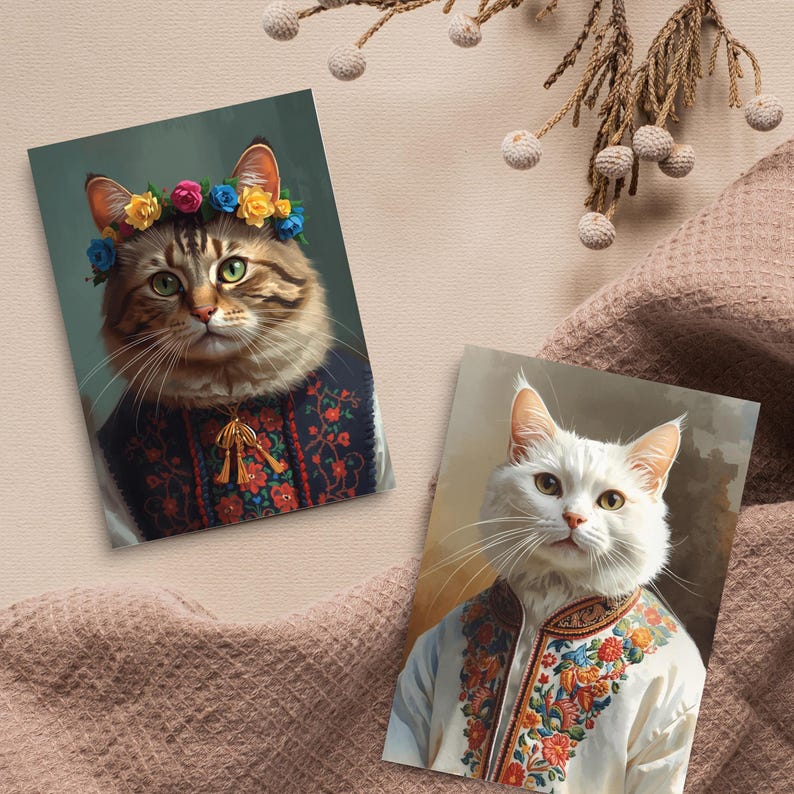 Ukrainian Folk Art Cat Postcards | Vyshyvanka Cat Lover Gift (digital ...