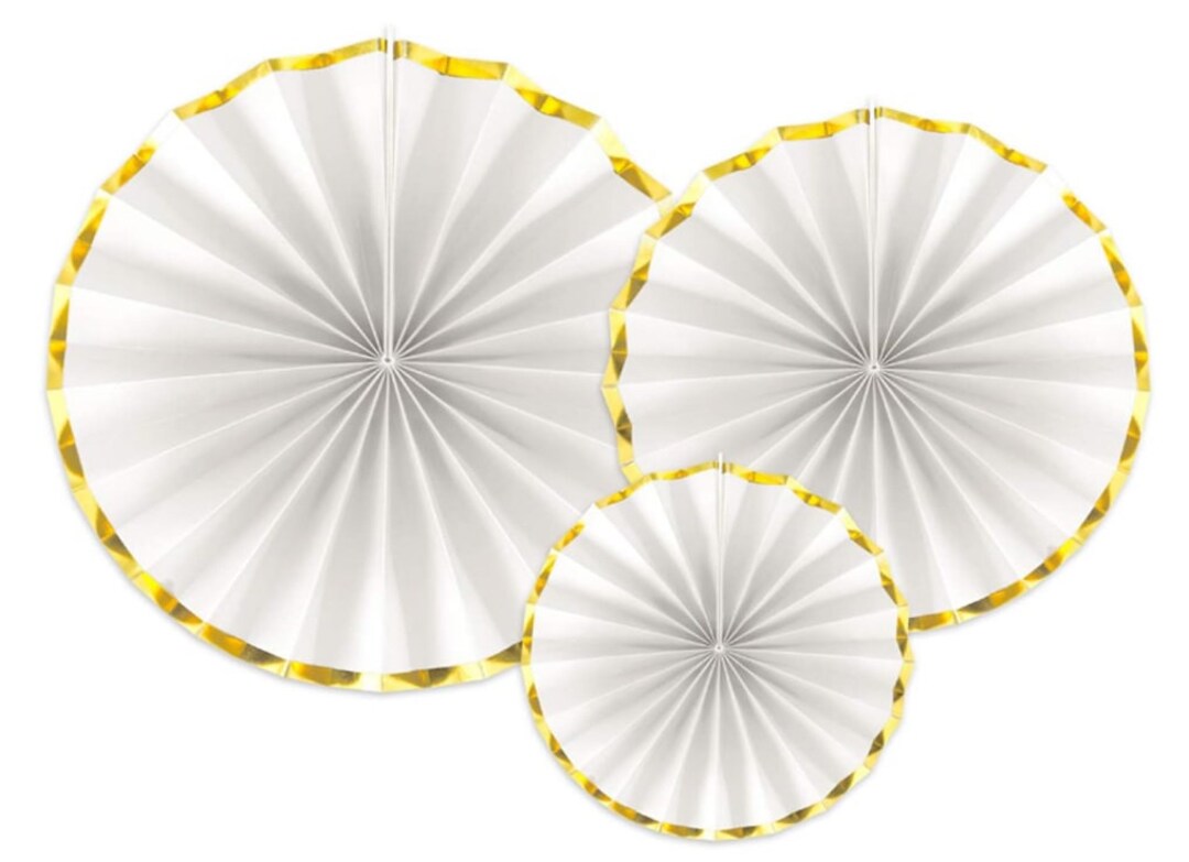 3-piece Deco-set Rosettes White Gold Colors Rosette XXL Pompoms Wedding ...