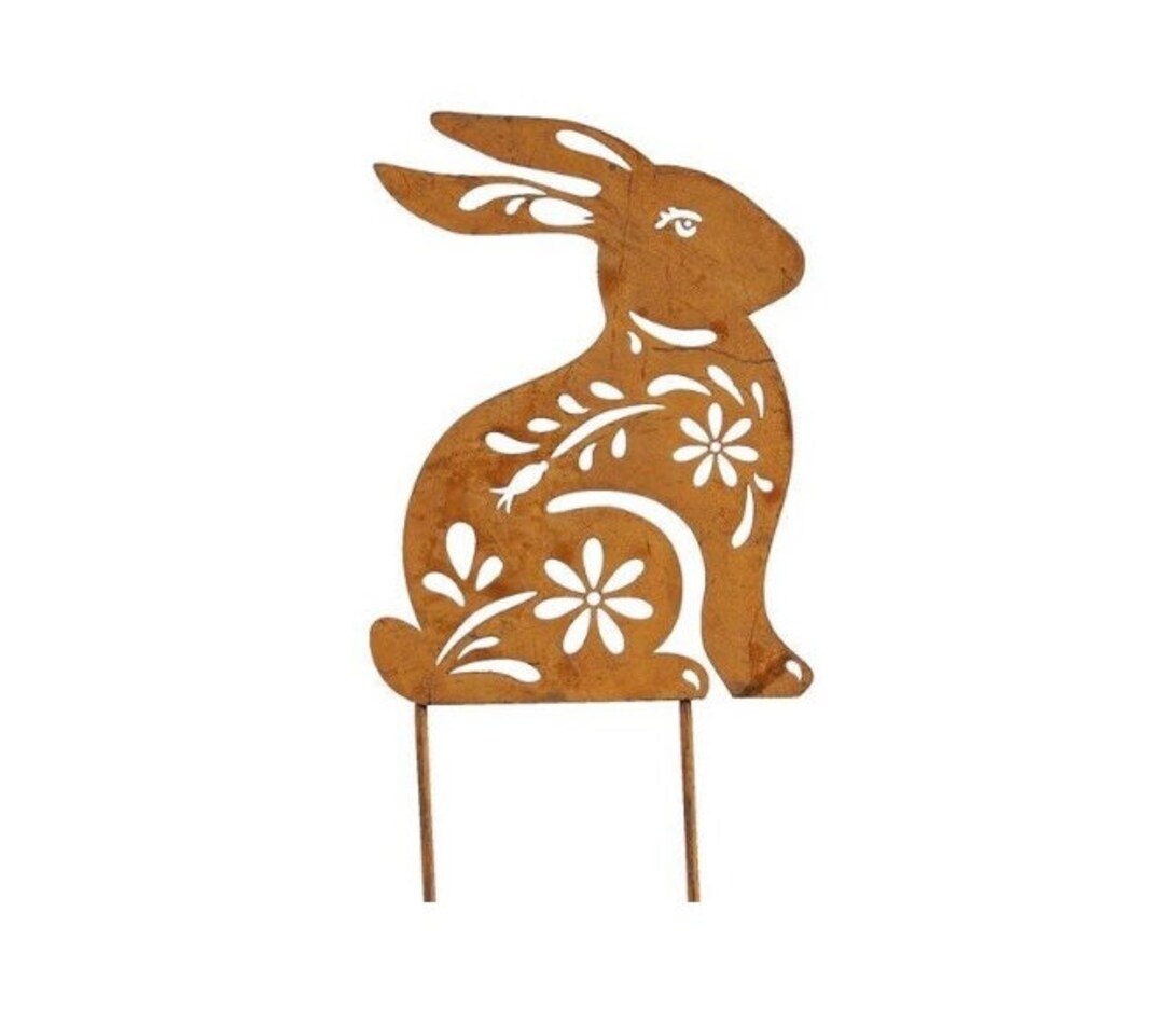 2 Pieces Metal Rabbit Rust Decoration Rust Brown Metal Rabbit Plug Nr02 ...