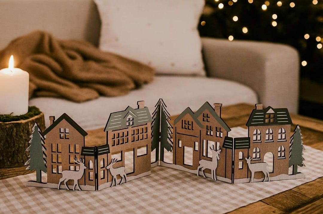 Stand Row of Houses O830 White Brown Green 40 X 10 Cm Shabby Chic ...