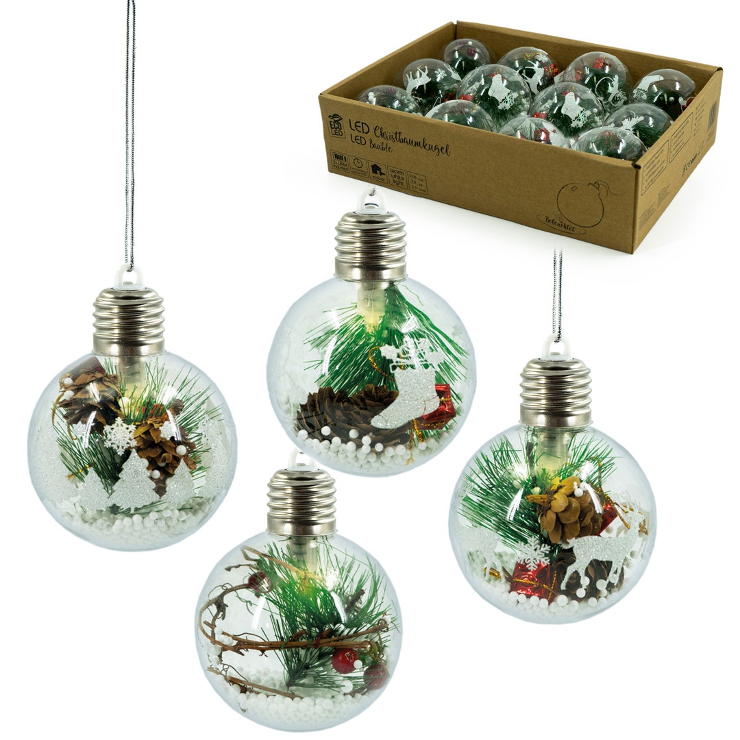 Pack of 4 LED Christmas Balls, Winter Landscape, Christmas Tree ...