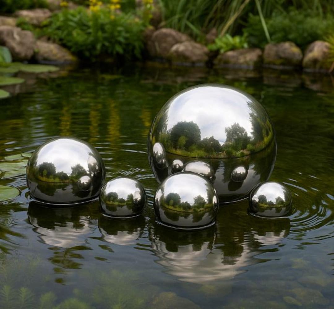 Set of 8 Stainless Steel Spheres, Silver-colored, Decorative Metal ...